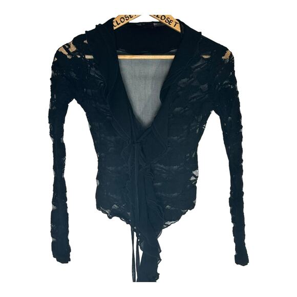 Promise | Tops | Vintage Promise Black Lace Ruffle Sheer Mesh Back Goth ...